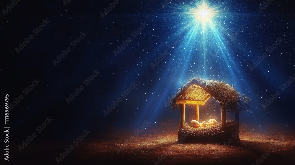 Nativity Scene of Baby Jesus in Manger with Mary and Joseph in ...