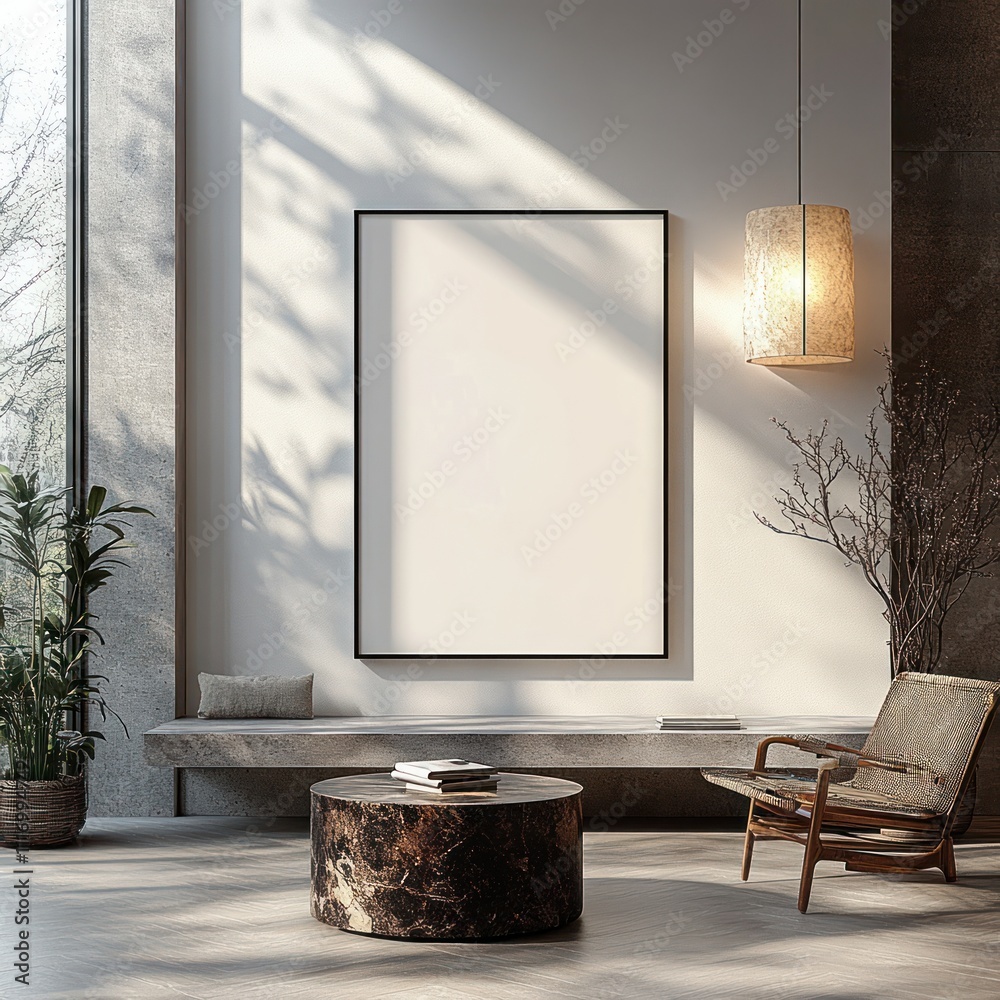 Modern Minimalist Interior Scene with Blank Canvas and Soft Natural ...