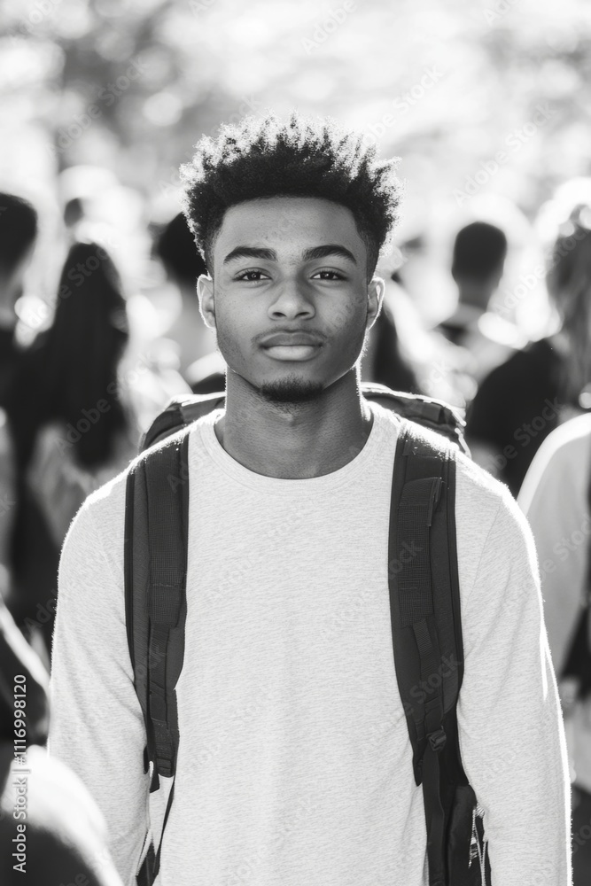 Black college student walking confidently with peers returning to ...