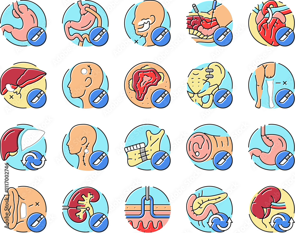 surgery operate room invasive icons set vector. doctor surgical ...