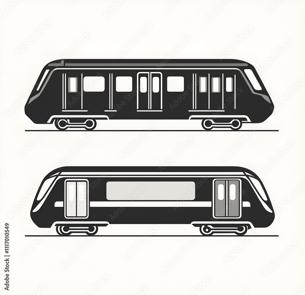 Black silhouette of three different types of trains, a vector icon set ...