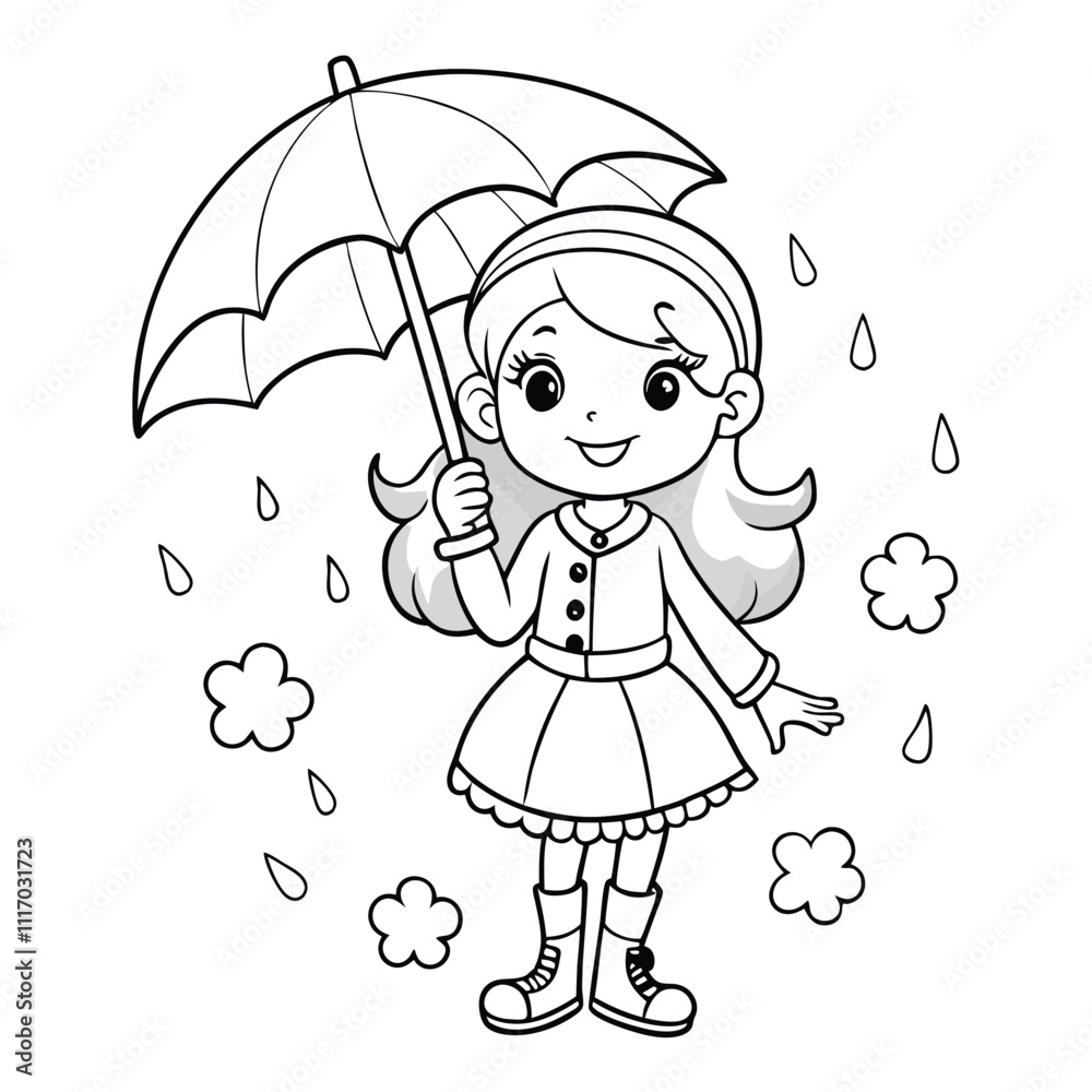 child with umbrella Drawing Coloring page of a girl holding umberalla ...