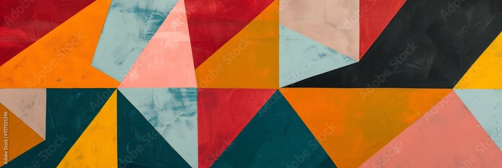 Series of overlapping triangles and squares in a bold contrasting color ...