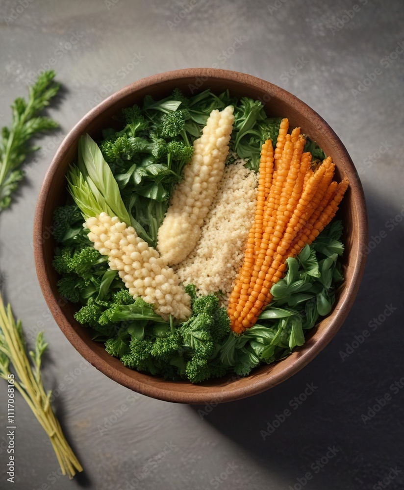 Grain bowl filled with foxtail millet and leafy greens, small grain ...