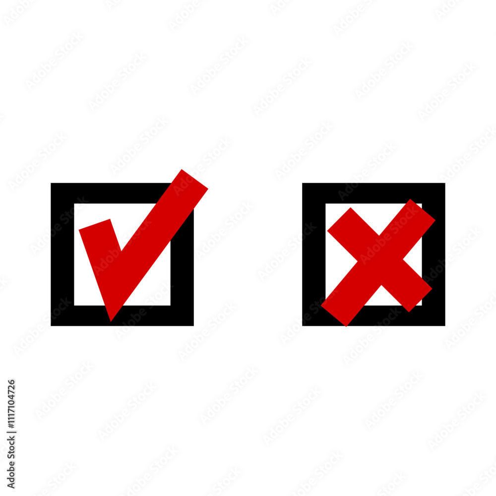 Check mark icon set with editable strokes. Accepted, rejected, approved ...