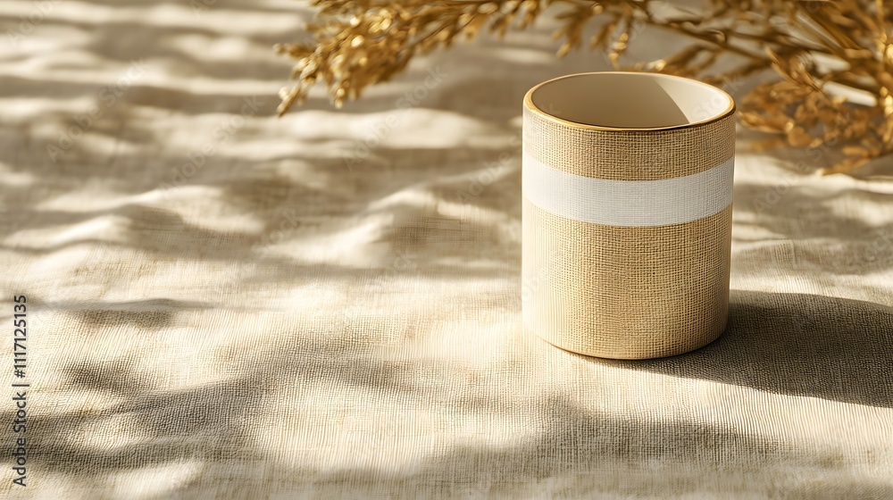 Blank mockup template of a packaging label on a cylindrical ceramic ...