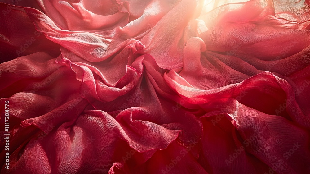 Draped crimson fabric, luxurious texture, elegant folds, soft light ...