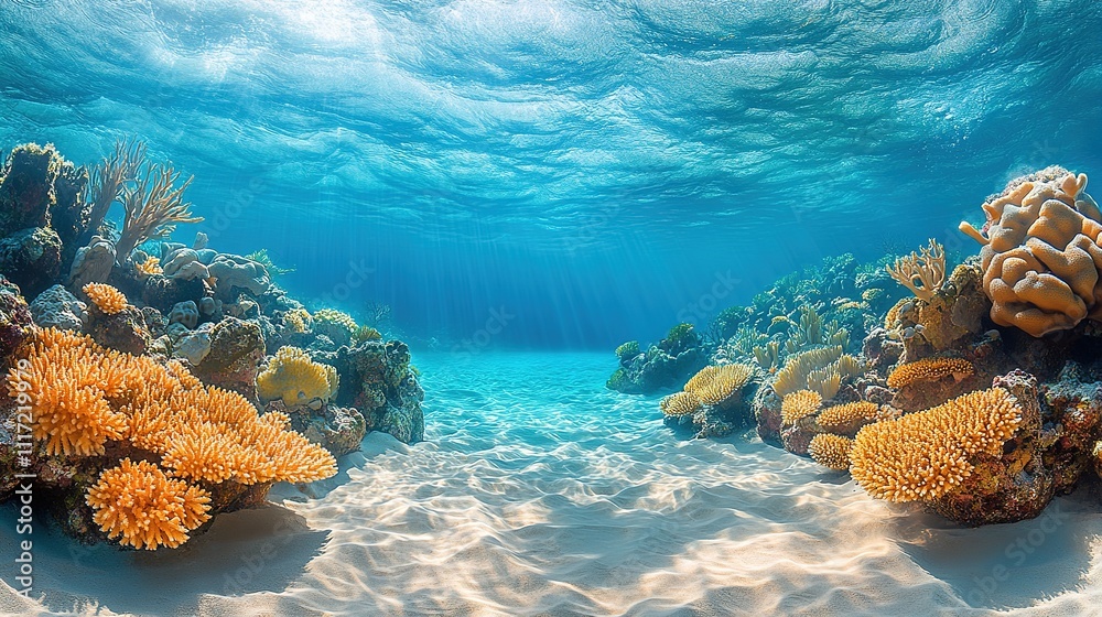 young coral reef on sandy seabed, nature water sea coral fish Undersea ...