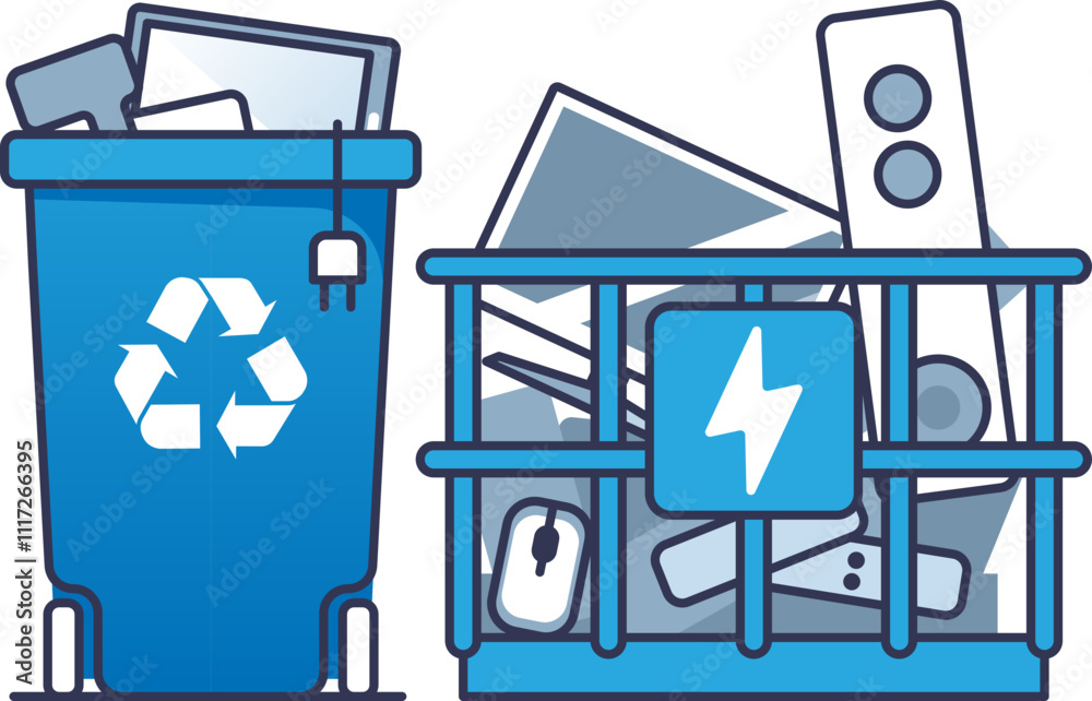 Illustration of recycling bins for electronic waste, highlighting eco ...