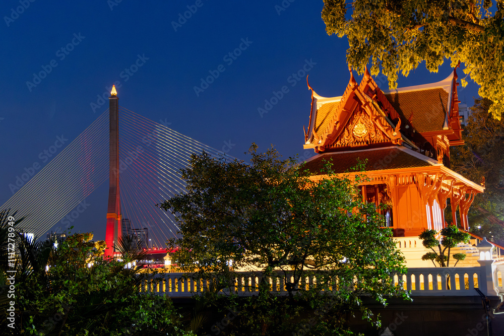 Santichaiprakarn Throne Hall on the river bank in Santi Chai Prakan ...