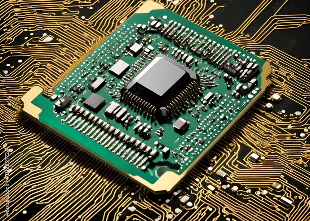 electronic chip and CPU from a disassembled mobile phone, showcasing ...