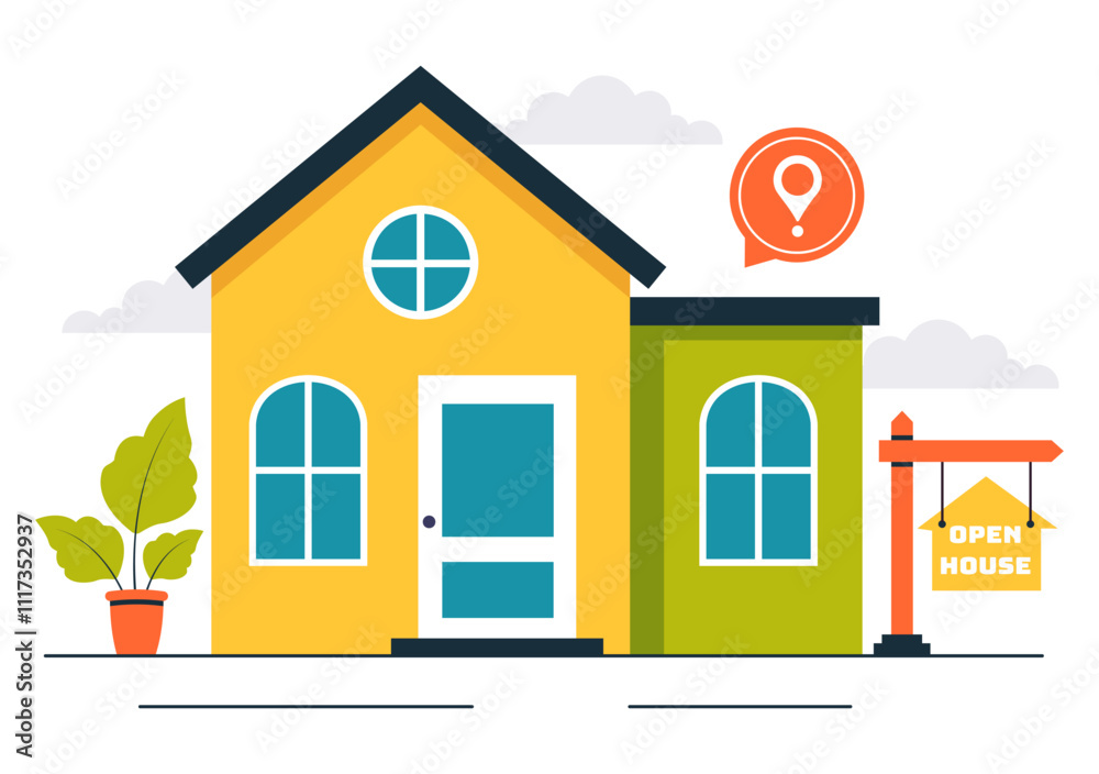 Open House Vector Illustration for Property Inspection, Real Estate ...