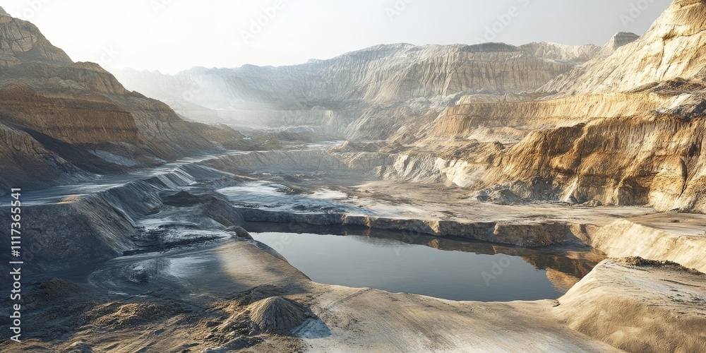 Clay mining reservoir created through the extraction process showcases ...