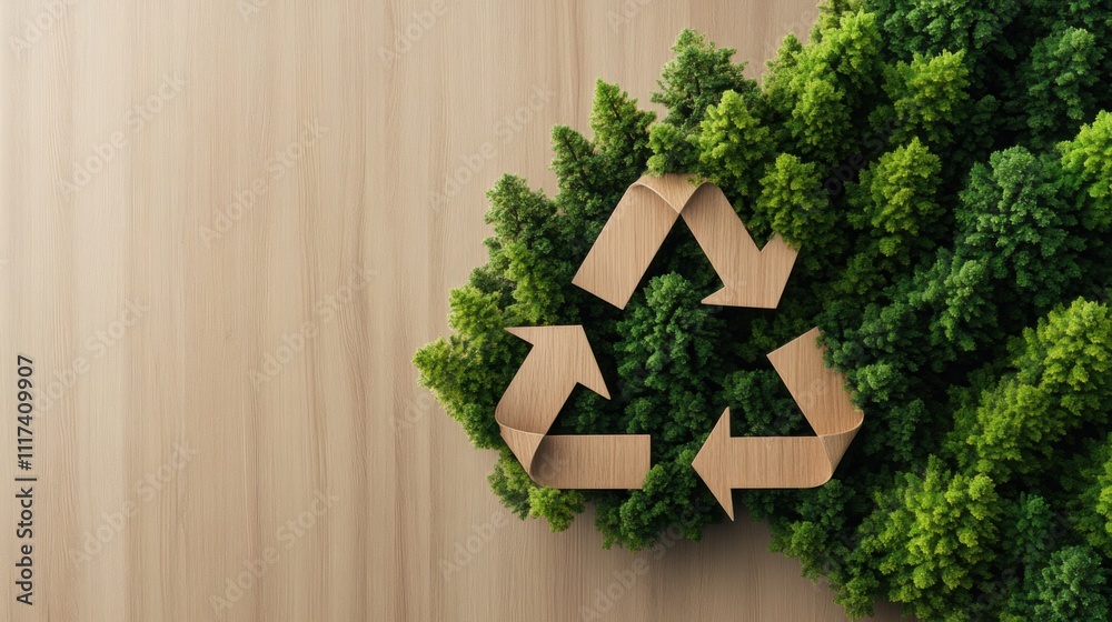 Green Forest Background with Wooden Recycle Sign for Eco-Friendly ...