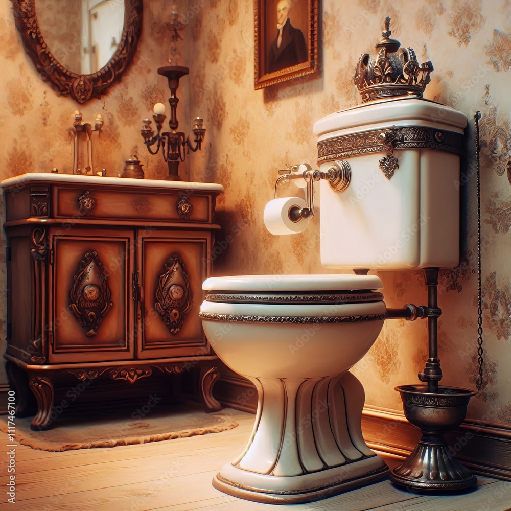 99 Vintage Toilet An old fashioned toilet with a high tank and p Stock ...