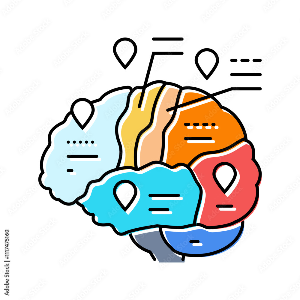 brain mapping neuroscience neurology color icon vector. brain mapping ...