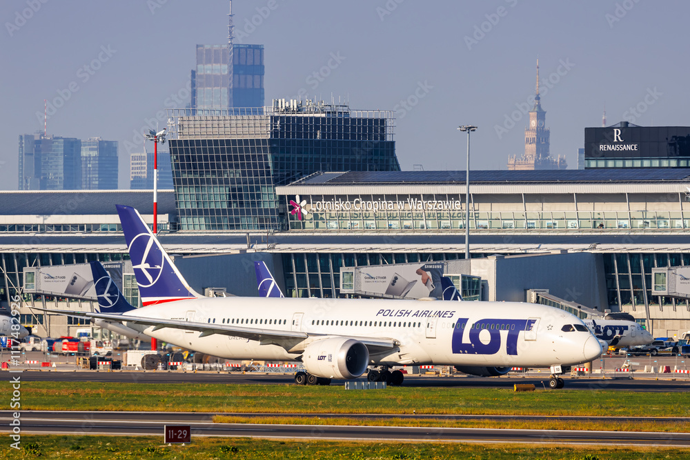 LOT Polish Airlines Boeing 787-9 Dreamliner airplane at Warsaw Airport ...