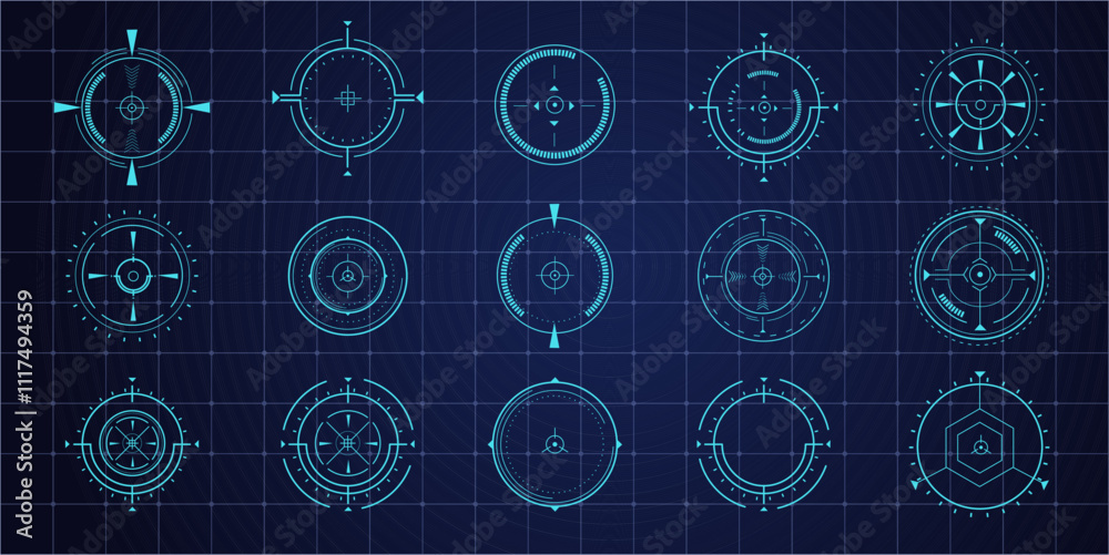 Hud aim pointer optical target, Futuristic focus range indicators ...