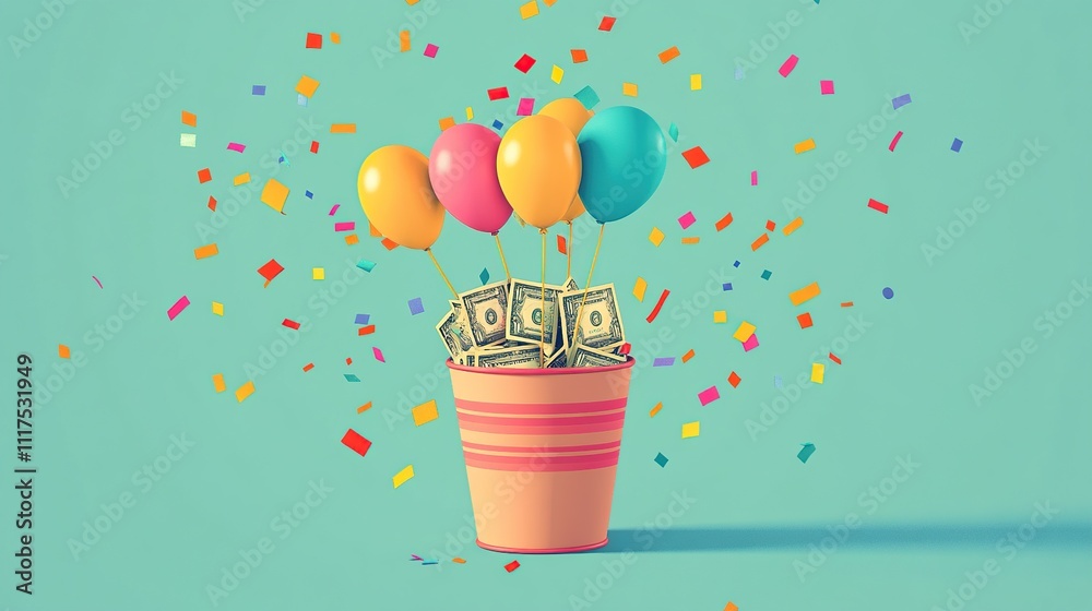 Celebration of Financial Success: Colorful Balloons, Confetti, and a ...