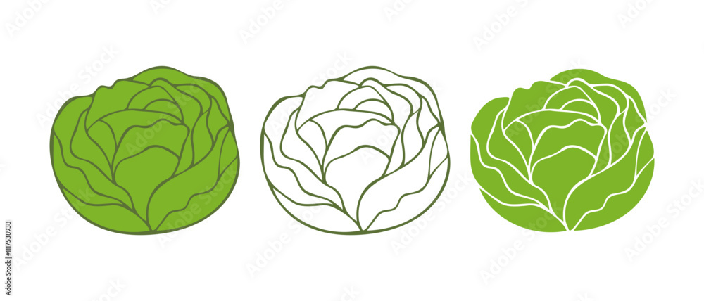 Cabbage icon set, logo label sticker, element for design, isolated on ...