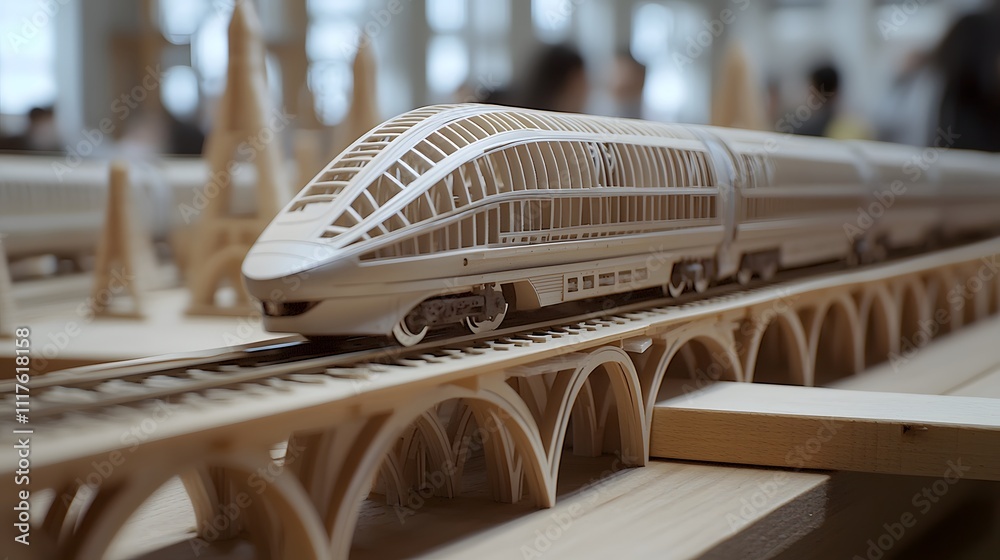 A close-up of a magnetic levitation train model created by students, with visible coils and ...
