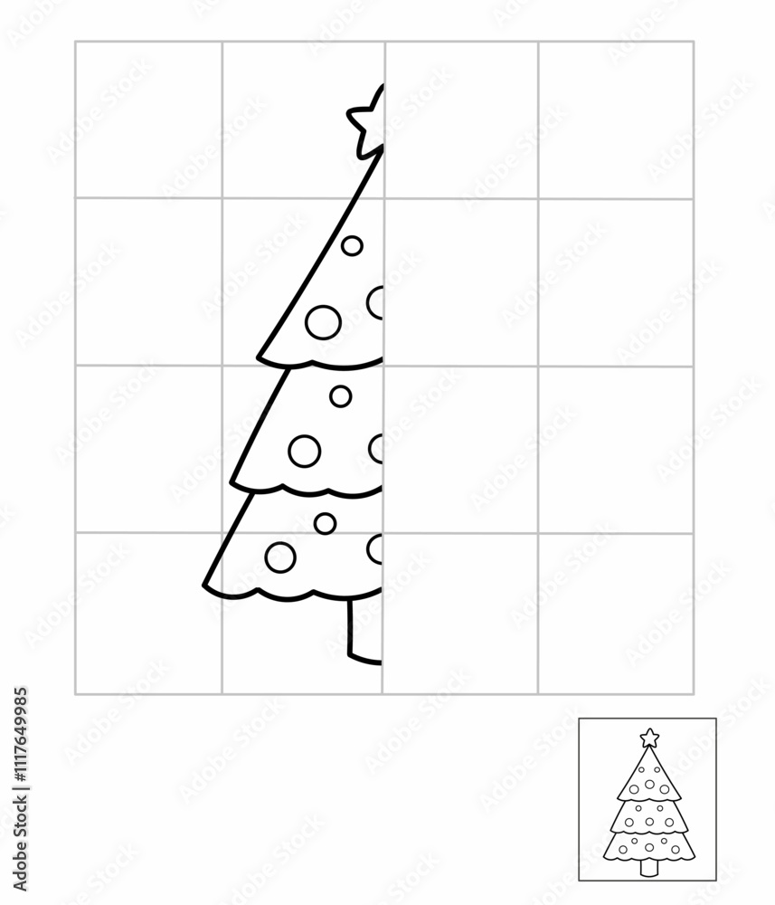 Symmetry drawing for kids, draw the other half side christmas tree ...