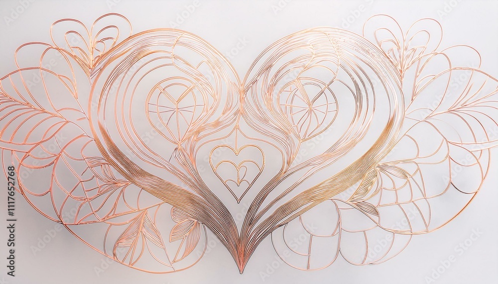 Line Art Hearts: A white background with delicate rose-gold line art of ...