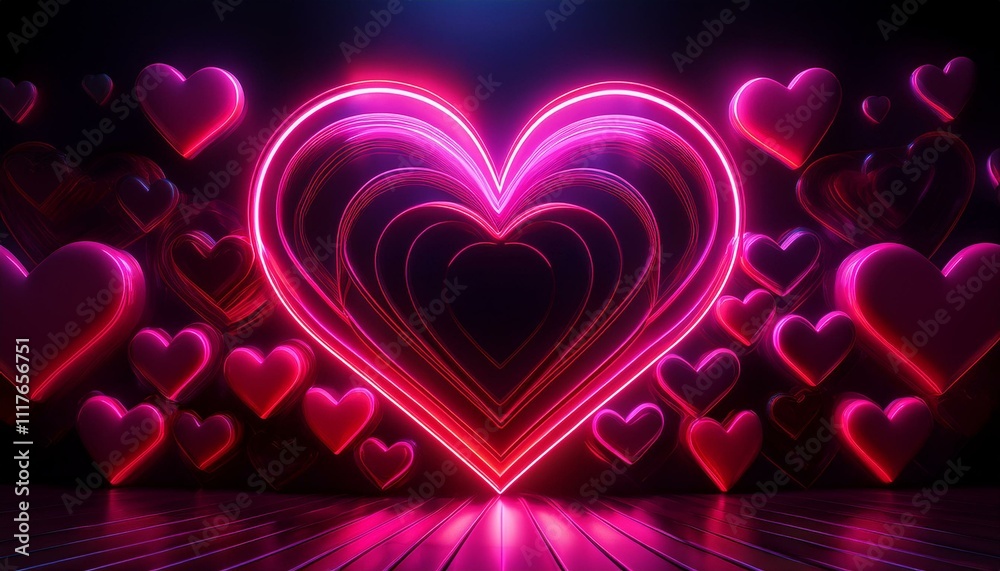 Neon Valentine: A bold black background with bright pink and red neon ...