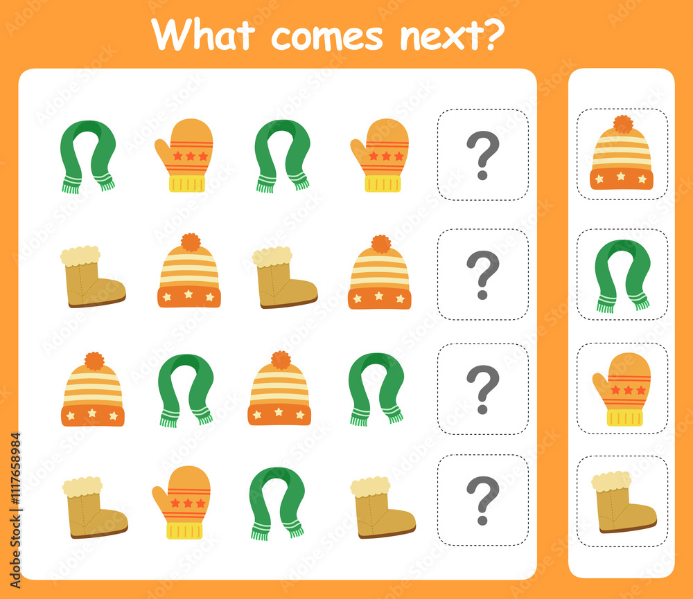 What comes next? Educational logic game for kids with cute winter ...