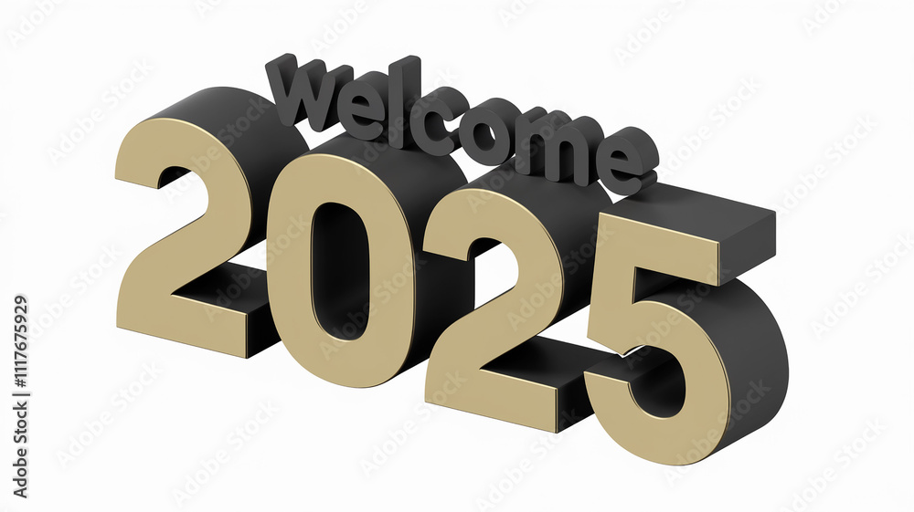 welcome 2025 text A 3D render of a graphical representation of the year ...