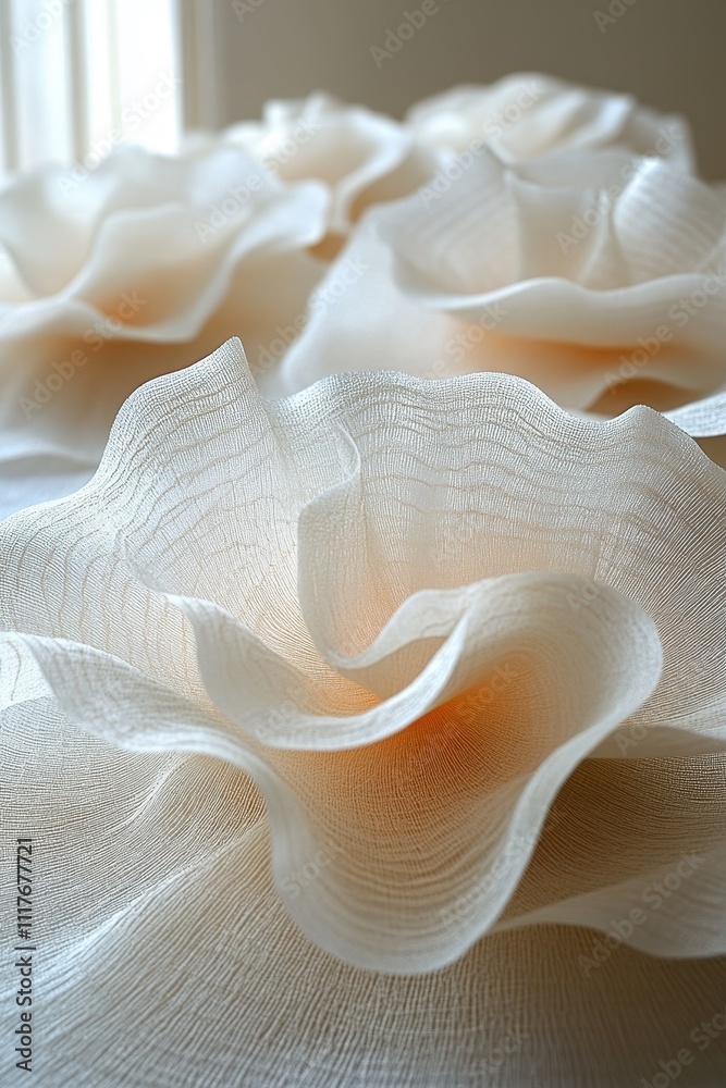 Delicate sheer textures with semi-transparent patterns, layers, and gradients, ethereal and airy ...