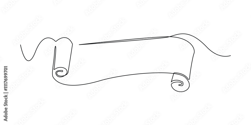 continuous line drawing of banner scroll.one line drawing of ancient ...