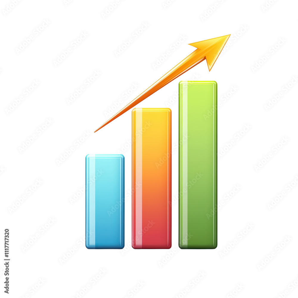 Growing bar graph with upward arrow symbolizes progress and success ...