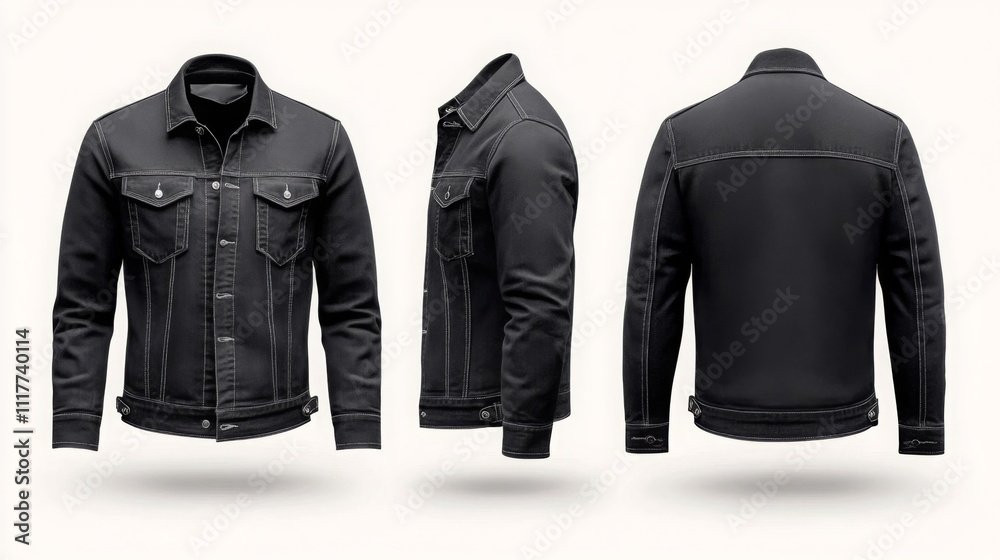 Black Denim Jacket for men mockup with front and back view. Denim ...