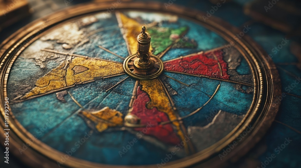 "Map showcasing the four cardinal directions, with distinct colors and ...