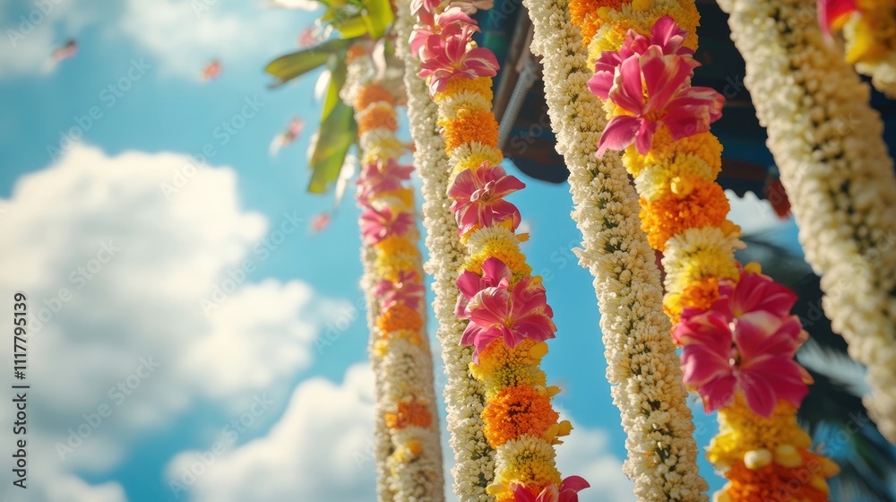Karnataka flag adorned with garlands of flowers, celebrating the state ...