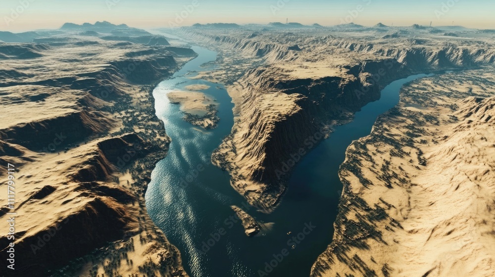 "Egypt map showing the flow of the Nile River and the surrounding vast ...