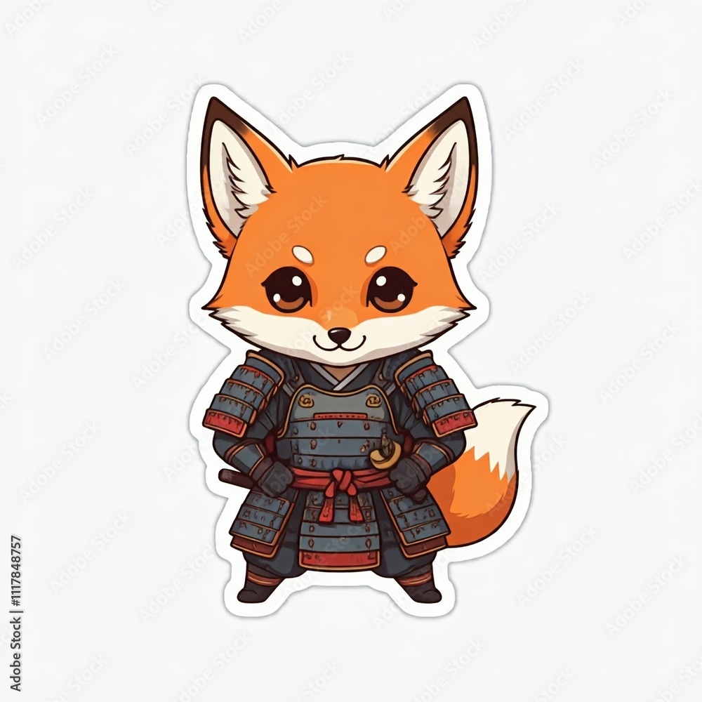Chibi fox in samurai armor, with a tiny sword and cute expression ...