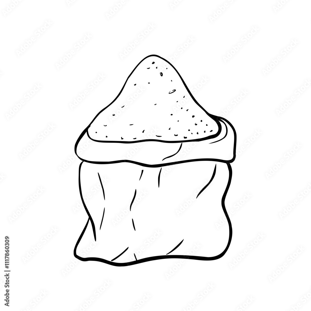 Grain bag, paper bag with flour black white vector illustration ...