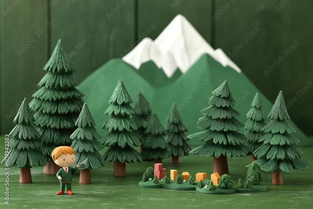 Animated character exploring lush green forest playful nature setting ...