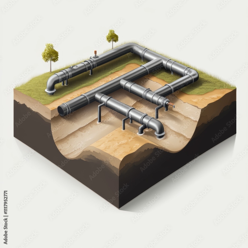 Underground Pipeline System Illustration with Landscape Stock ...