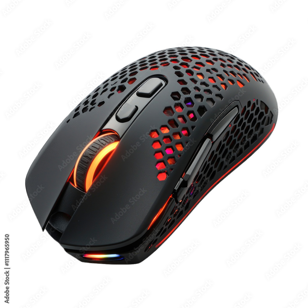 Gaming mouse with RGB lighting and honeycomb design isolated on ...