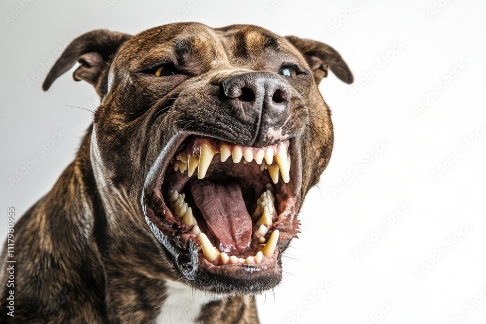 Angry pitbull dog showing teeth and growling on white background Stock Photo | Adobe Stock