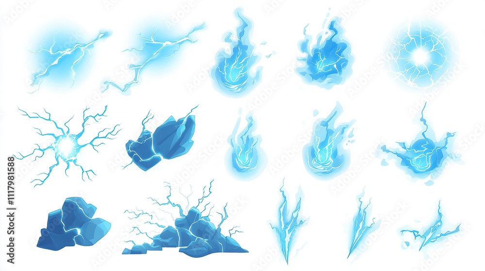 Cartoon lightning animation. Animated frames of electric strike, magic ...