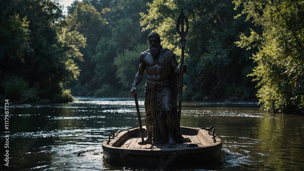 Foto Statue of Acheron, the god of the underworld river, holding an oar ...