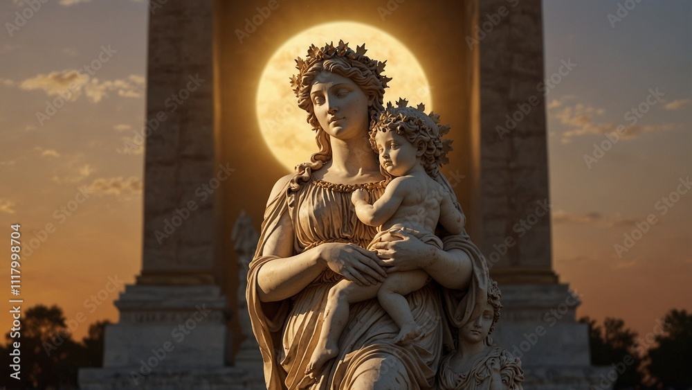 Statue of Leto, the goddess of motherhood, cradling twins Apollo and ...