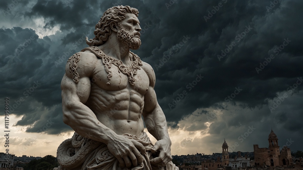 Statue of Typhon, the storm giant, with arms transformed into coiling ...