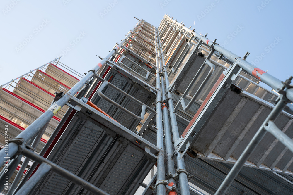 Huge scaffold at a construction site of a high rise that gets a new ...