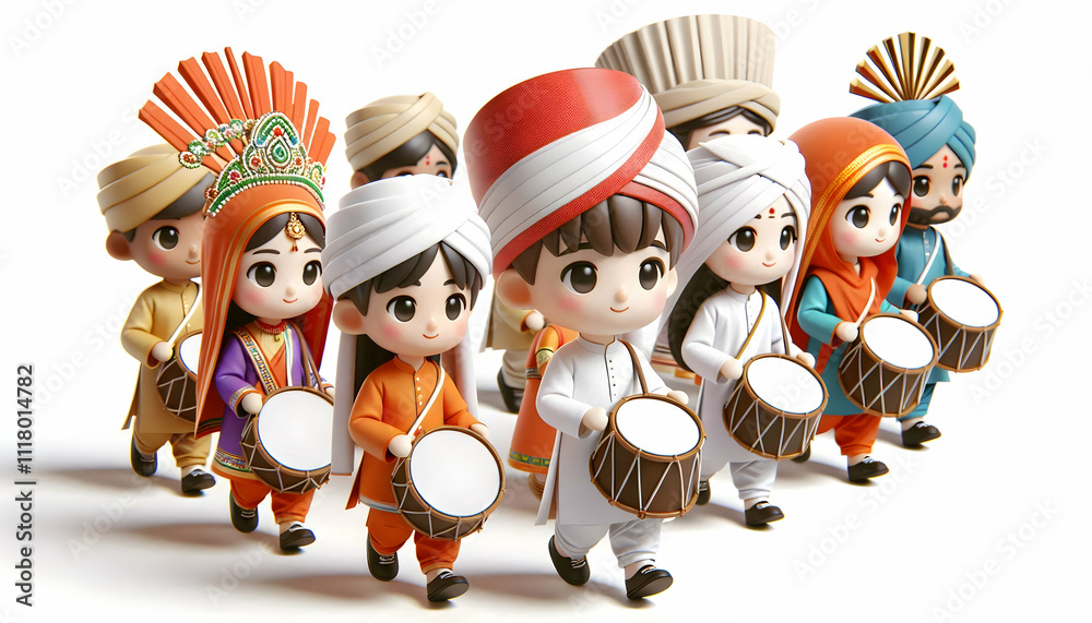 3D Candid image of a community parade with traditional costumes and ...