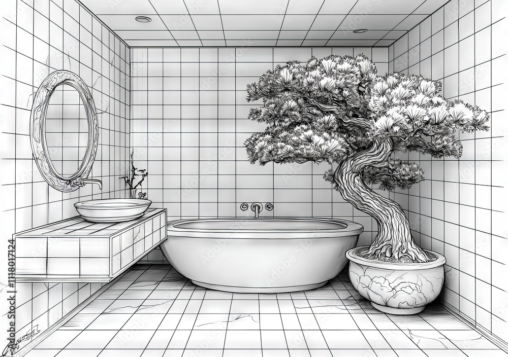 A basic line drawing depicting the interior of a spa room, featuring a ...